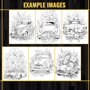 Flower Cars 60 Coloring Page Book, Adults Kids Instant Download ...