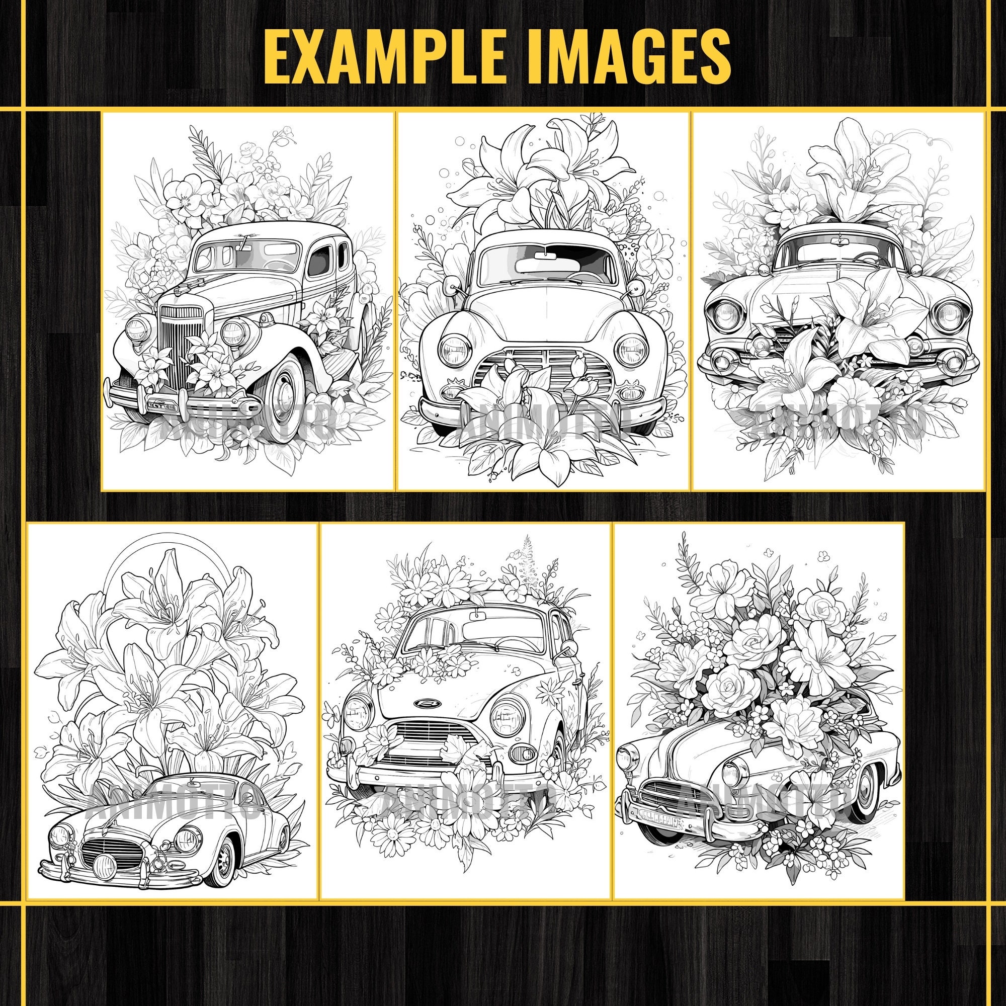 Flower Cars 60 Coloring Page Book, Adults Kids Instant Download ...