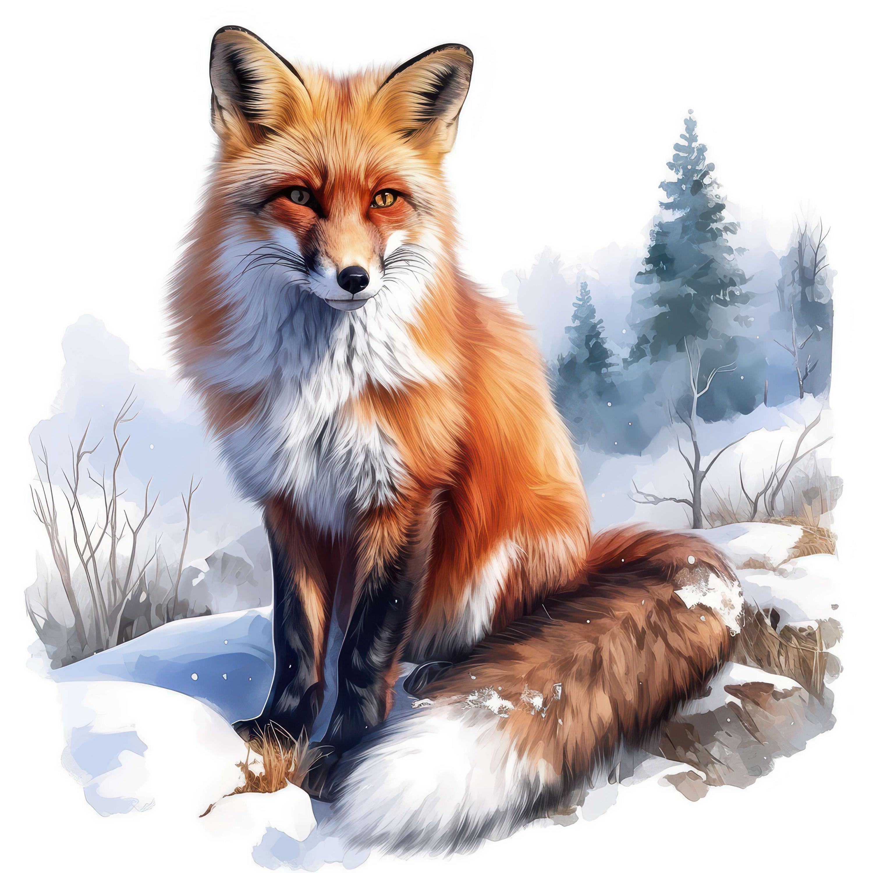 9 Fox in Winter Clipart Set, Wildlife Animal Illustrations, Printable ...