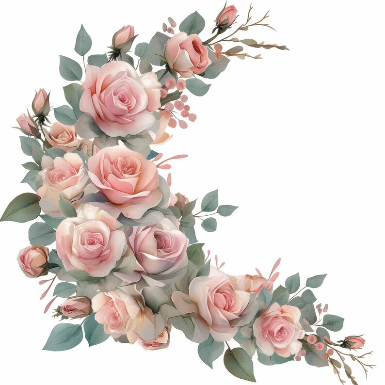 16 Pink Rose Garland Clipart Bundle, Floral Border Illustrations ...