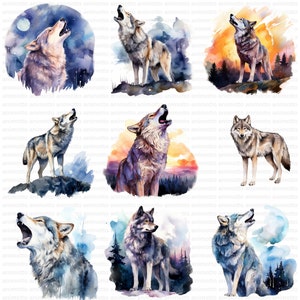Watercolor Wolves Clipart Bundle, Cute Wolf PNG Graphics, Woodland ...