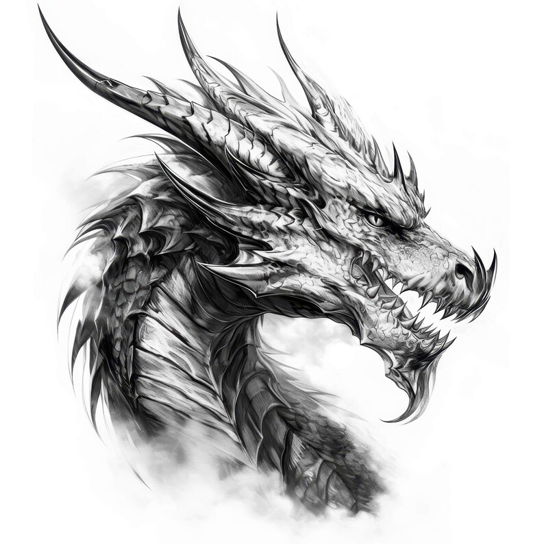 12 Dragon Profile Tattoo Clipart, Dragon Head Illustration, Printable ...