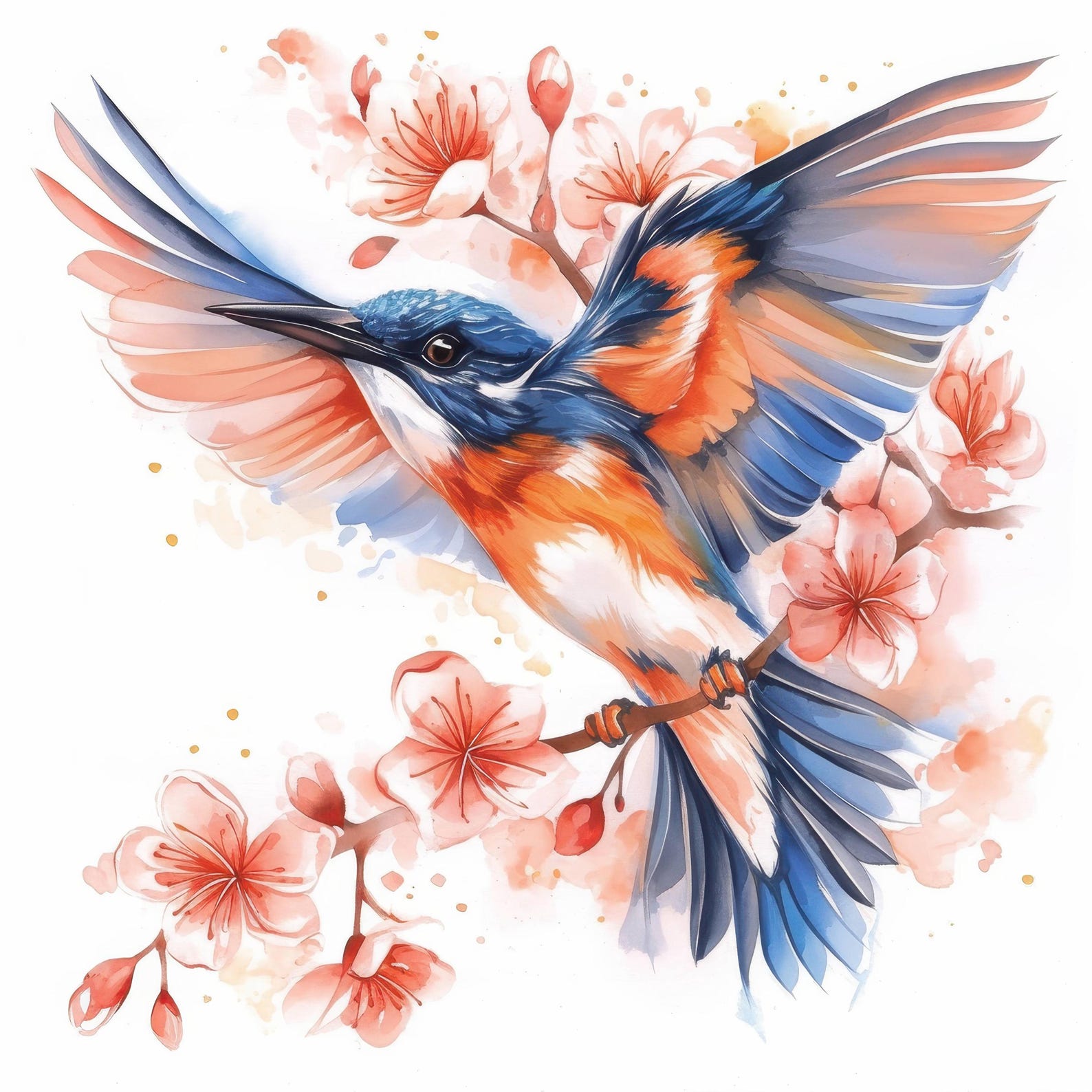15 Spring Bird With Branch Clipart Bundle, Floral Illustrations ...