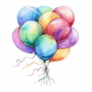 12 Colorful Party Balloons Clipart Bundle, Printable Watercolor ...
