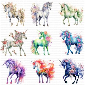 Watercolor Floral Unicorns Clipart | Horse With Flowers, Fantasy ...
