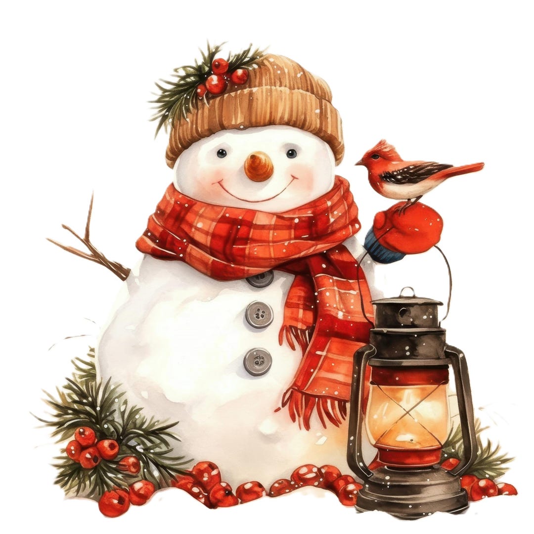 13 Vintage Happy Snowman Clipart Bundle, Christmas Illustrations ...