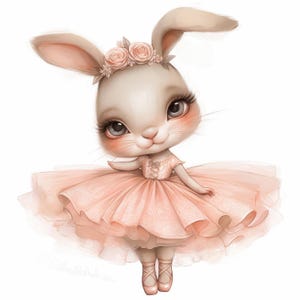 12 Rabbit in Dress Clipart Bundle, Printable Watercolor Bunny Ballerina ...