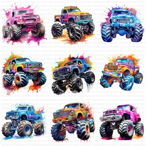 Watercolor Monster Trucks Clipart Bundle, Extreme Offroad Vehicle ...