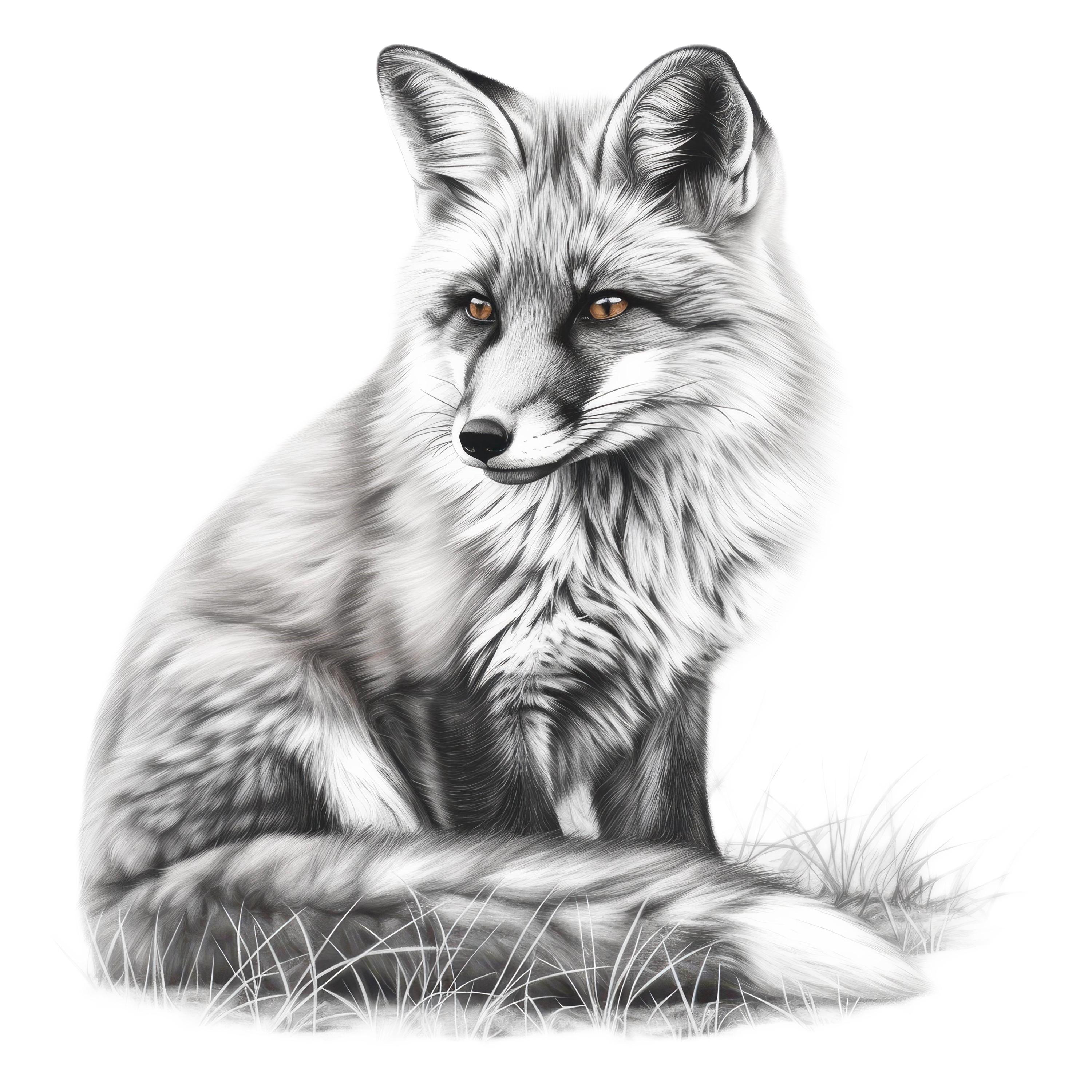 11 Black and White Fox Clipart Bundle, Grayscale Fox Illustration ...