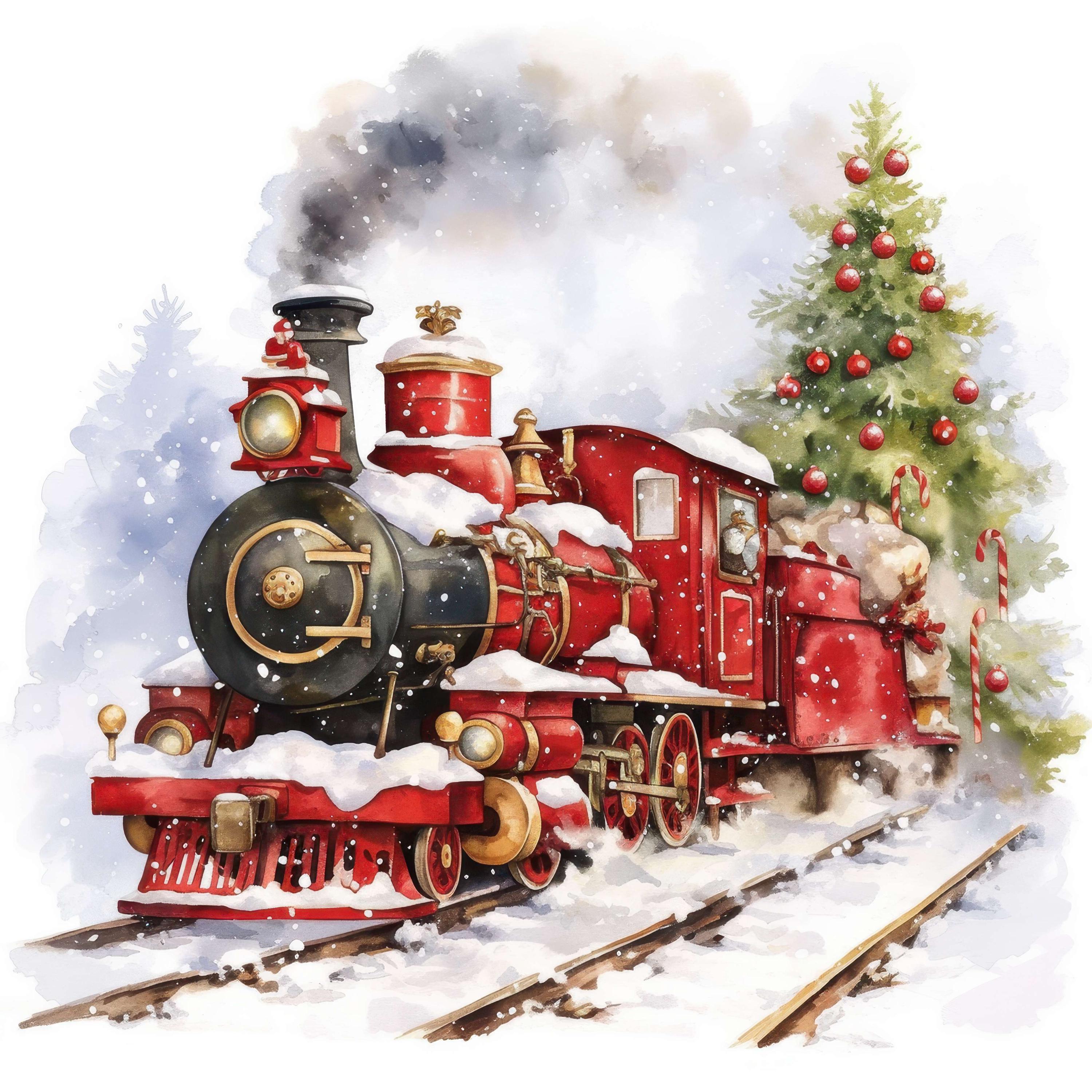 11 Christmas Train Clipart Set, Winter Train Illustrations, Printable ...