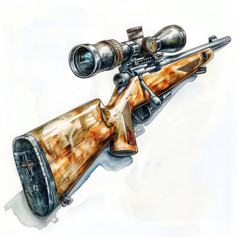 10 Sniper Rifle Clipart Bundle, Printable Watercolor Weapon Clipart ...
