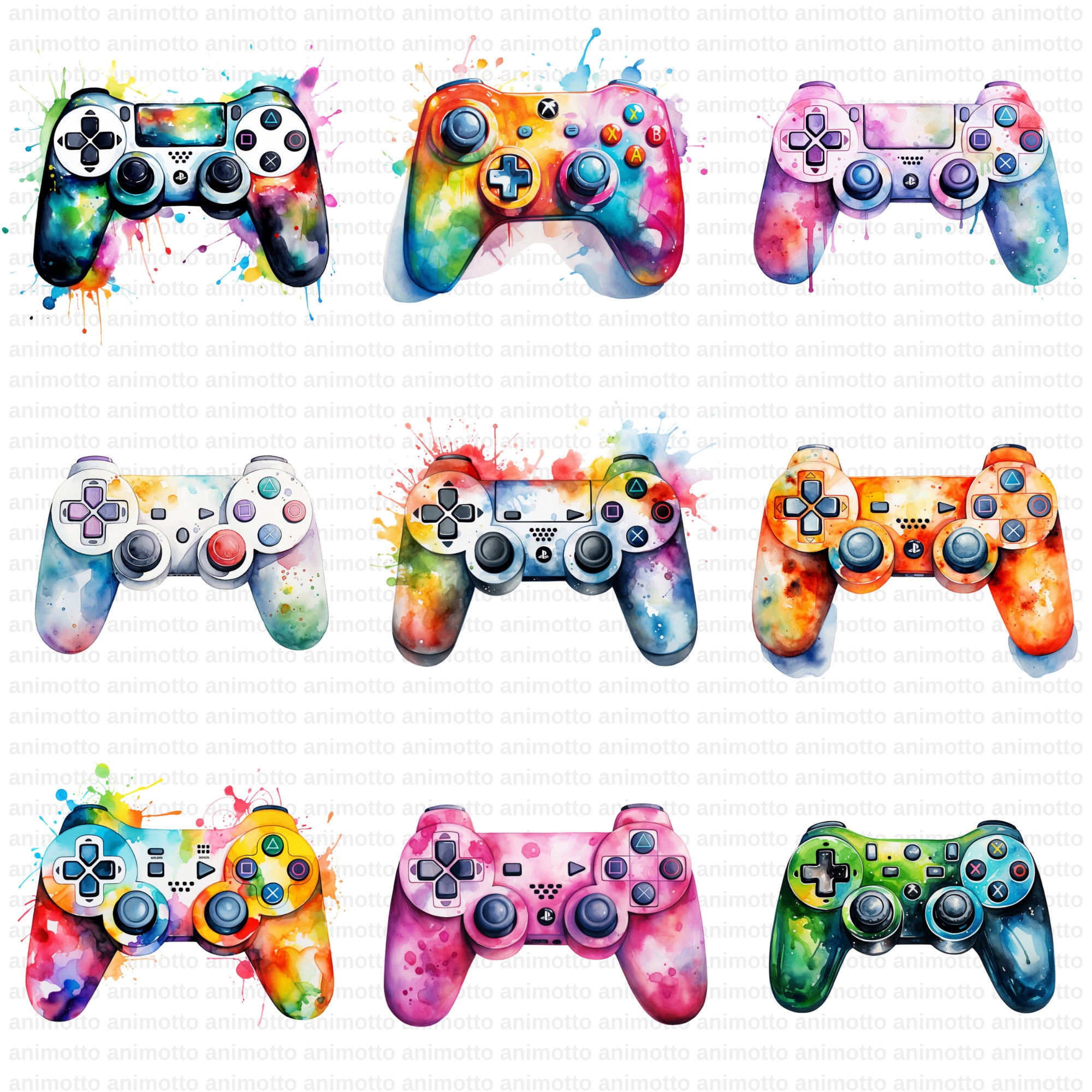 Watercolor Game Controller Clipart Bundle, Console Controllers Clipart ...