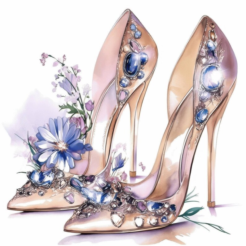 10 Floral High Heels Clipart Bundle, Prom Shoes Illustrations ...