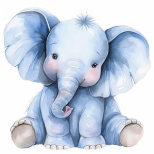 12 Blue Elephants Clipart Bundle, Printable Watercolor Nursery Elephant ...