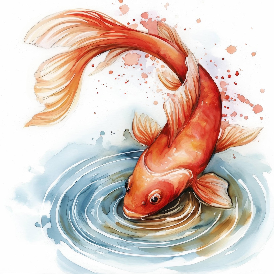 10 Swirl Fish Clipart Bundle, Watercolor Koi Fish Illustrations ...