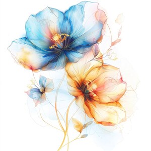 13 Abstract Blue Gold Flowers Clipart Bundle, Flowers Print, Printable ...