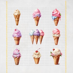 Watercolor Ice Cream Cones Clipart Bundle, Summer Treats Clipart Set ...