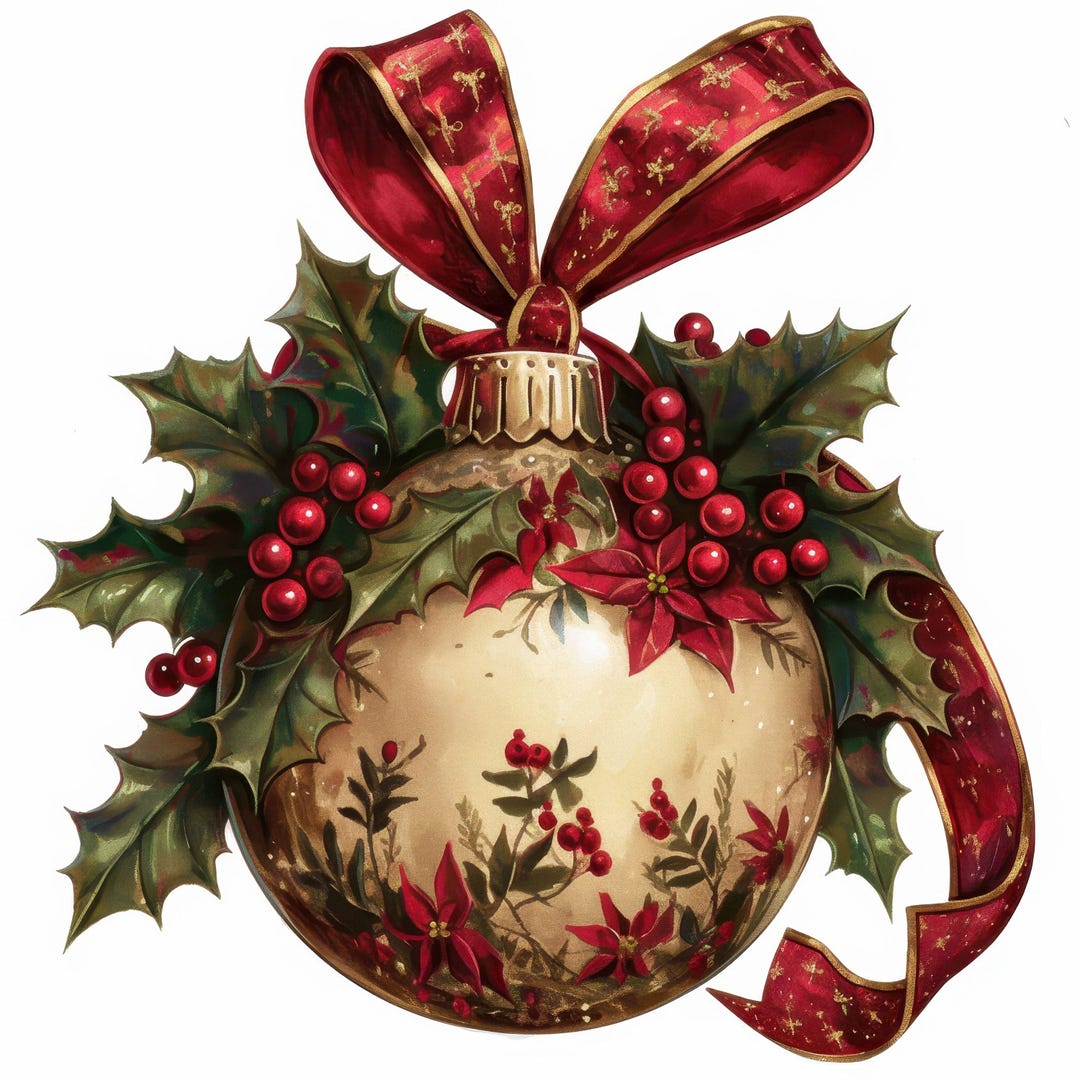 12 Red Gold Christmas Bauble Clipart Bundle, Printable Watercolor ...