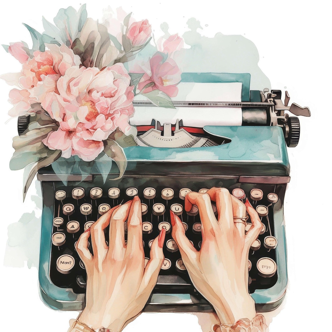 16 Writer Hands Clipart Set, Printable Watercolor Typewriter Clipart ...