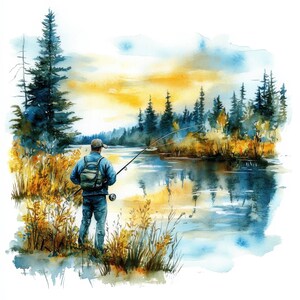 10 Man Fishing Clipart Bundle Set 3, Fisherman Illustration, Printable ...