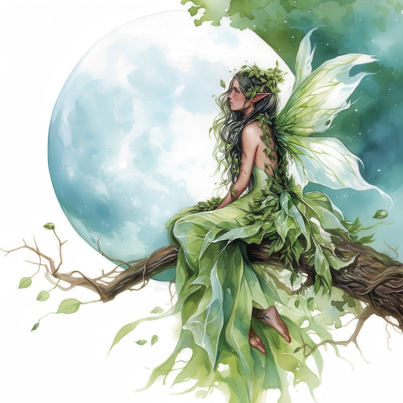11 Green Fairies Clipart Bundle, Printable Watercolor Clipart, High ...