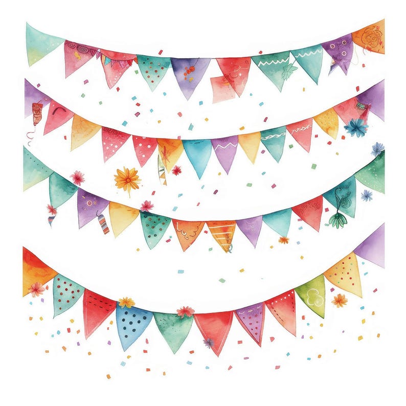 16 Party Bunting Clipart Set, Printable Watercolor Party Clipart, High ...