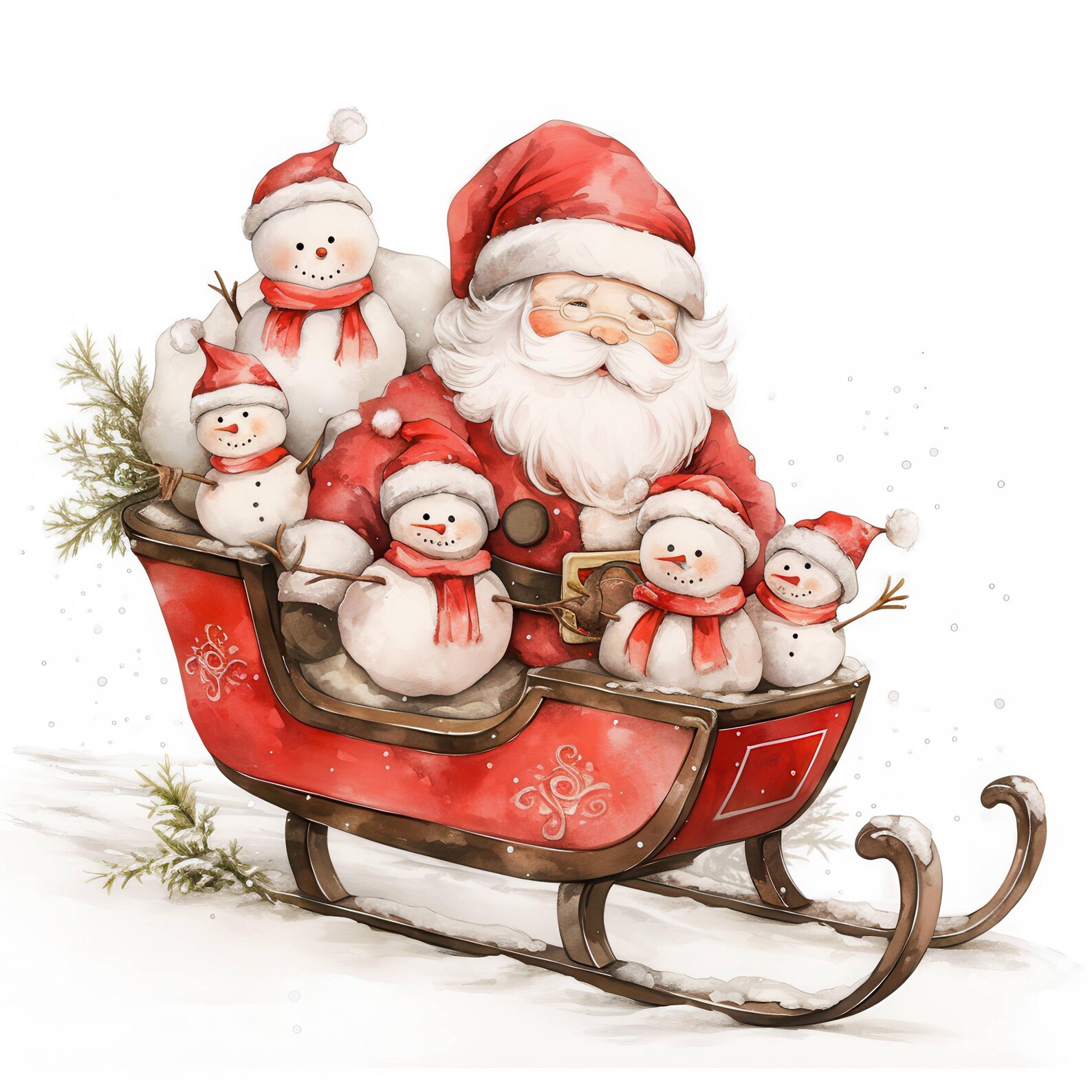 14 Christmas Santa and Snowmen Clipart Bundle, Christmas Prints ...