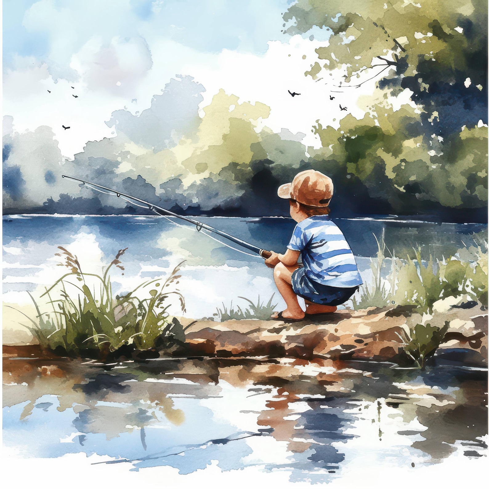 21 Kid Fishing Clipart Bundle, Boat Fishing Landscape, Printable ...
