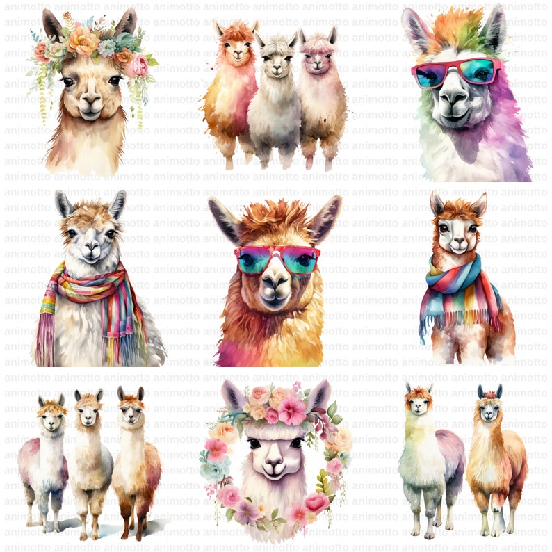 Watercolor Llamas Clipart Bundle, Cute Adorable Llama, Clipart Set ...