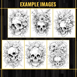 Flower Skulls 90 Coloring Page Book, Adults Kids Instant Download ...