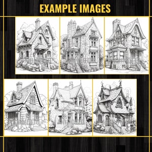 Stone Houses Coloring Page Book, Grayscale House Coloring, Printable ...