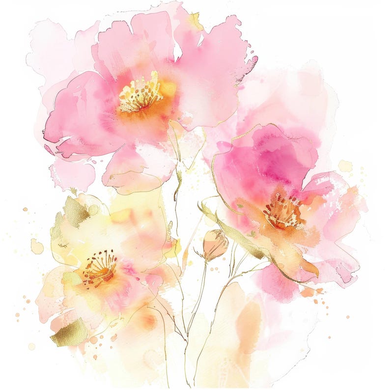 10 Abstract Flowers Clipart Bundle, Pink Gold Flower, Flowers Print ...