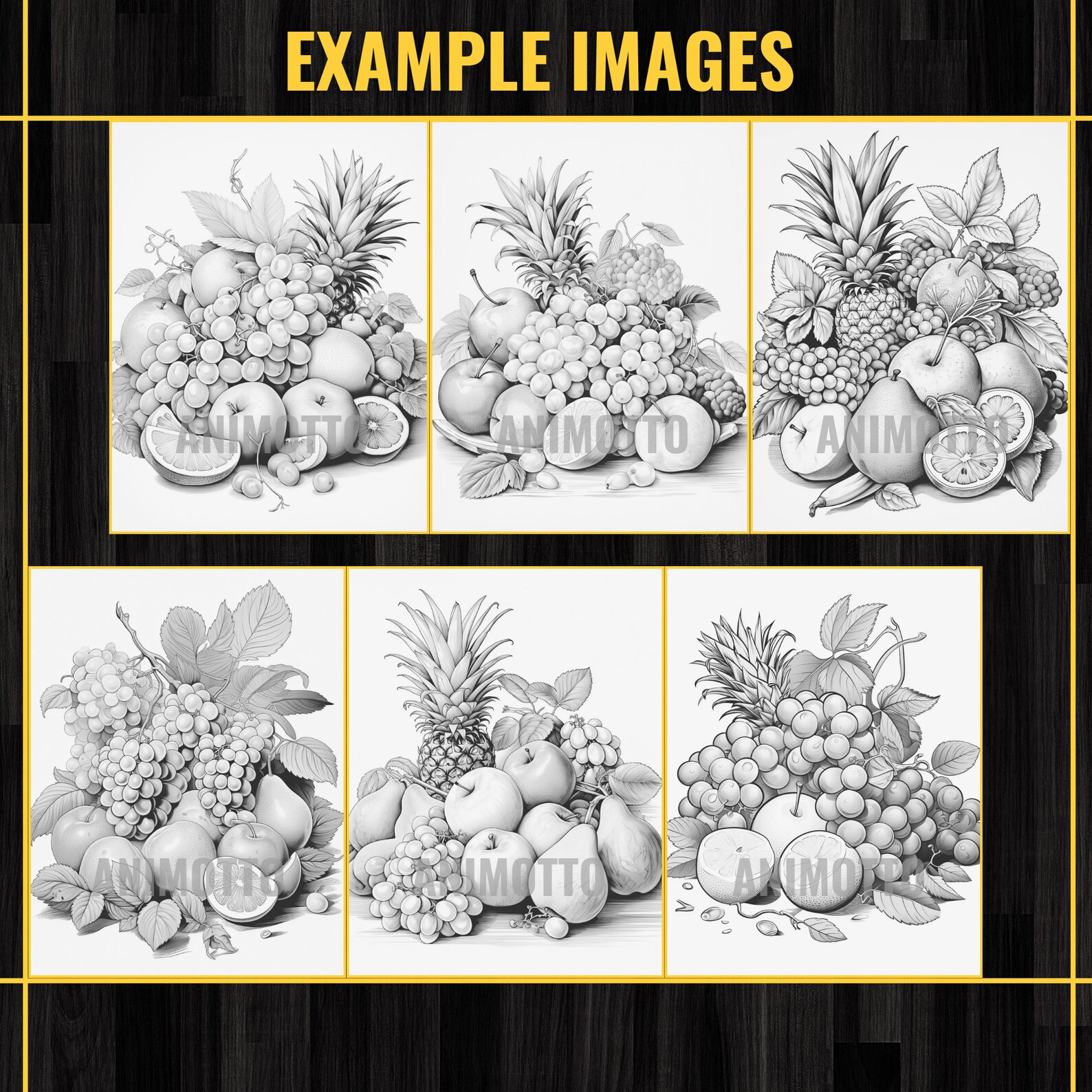 Delicious Fruits 35 Coloring Page Book, Grayscale Fruit Coloring ...