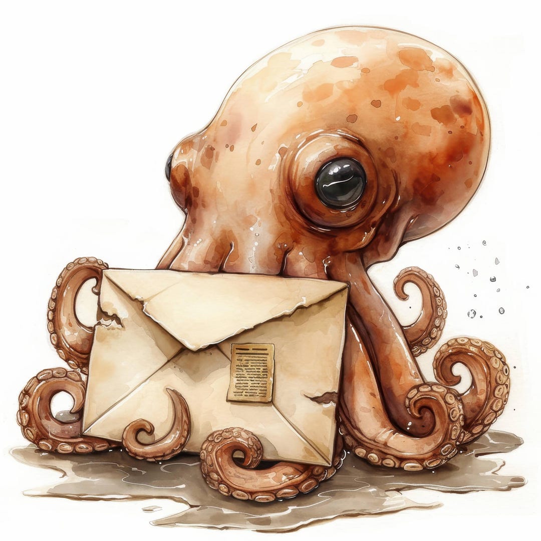17 Octopus Mailman Clipart Set, Whimsical Illustrations, Printable ...