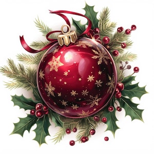 20 Red Christmas Baubles Clipart Bundle, Printable Watercolor ...