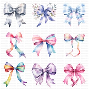 Watercolor Ribbons Clipart Bundle, Colorful Bow Clipart Set, Design ...