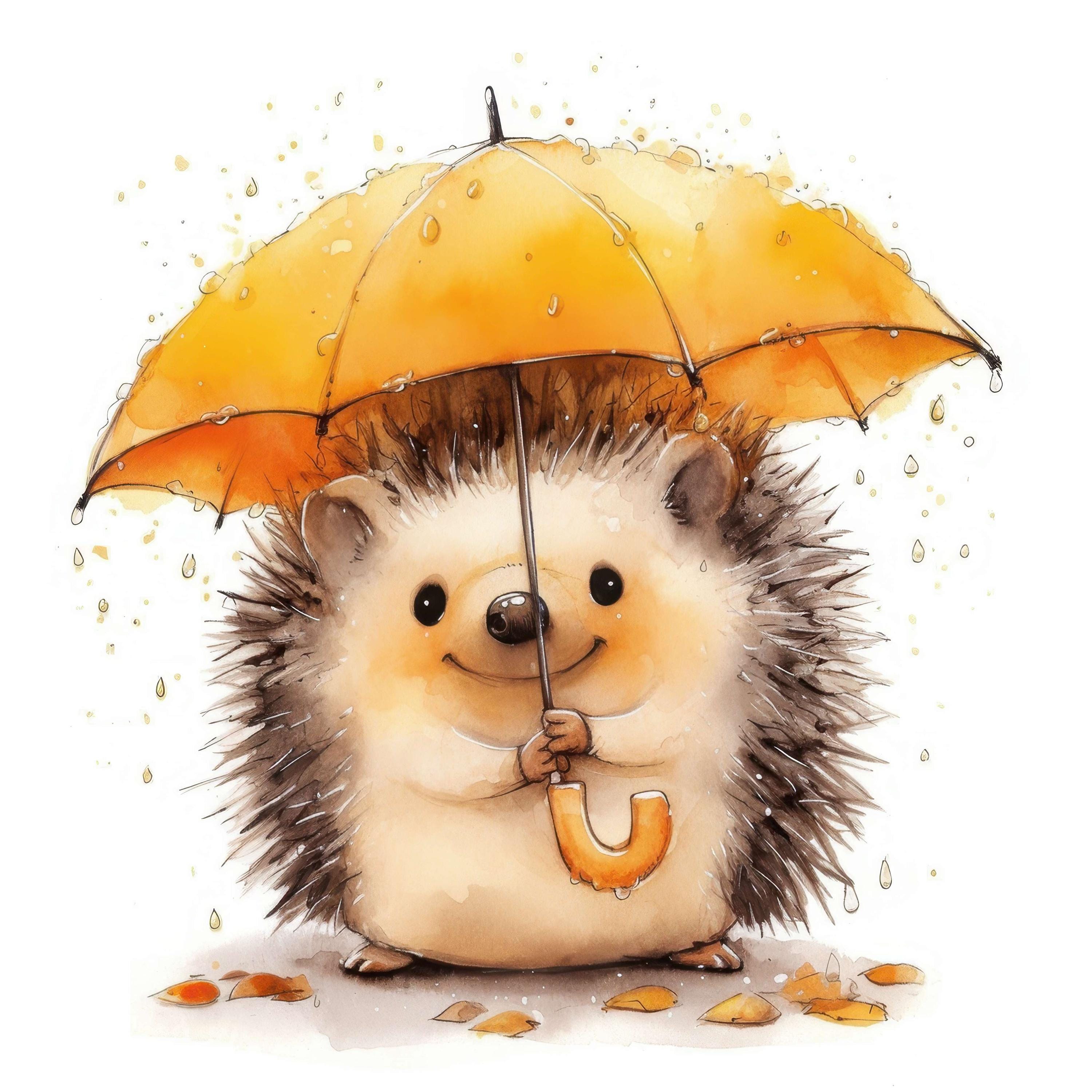 15 Hedgehog Rainy Clipart, Printable Watercolor Nursery Hedgehog ...