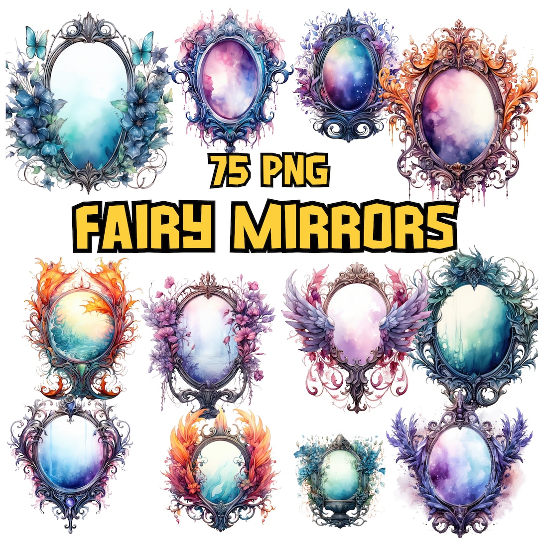 Watercolor Fairy Mirrors Clipart | Colorful Magical Mirror ...