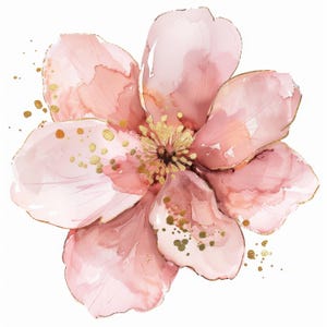 13 Abstract Flowers Clipart Bundle, Pink Gold Flower Illustrations ...