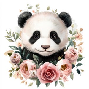 16 Panda With Roses Clipart Bundle, Printable Watercolor Illustrations ...
