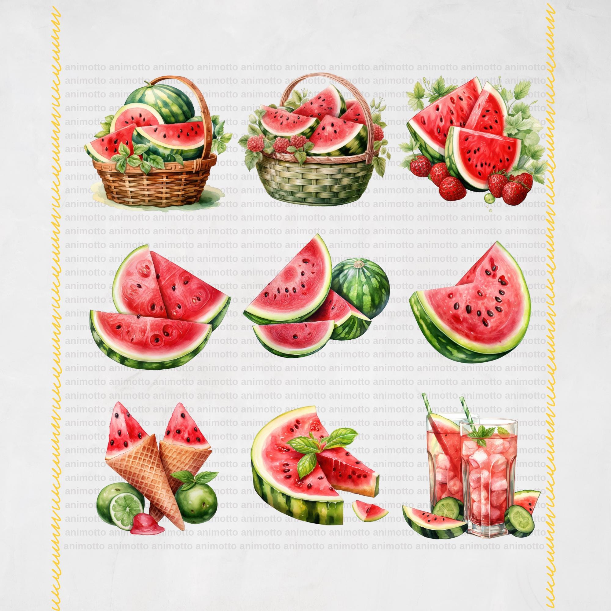 Watercolor Watermelon Clipart Bundle, Summer Fruits Clipart, Food PNG ...