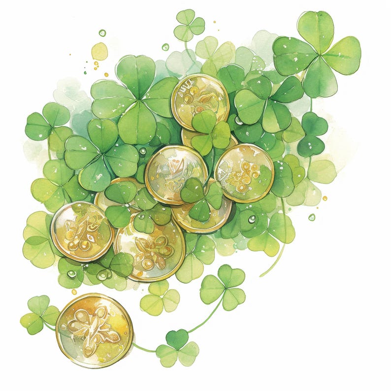 11 Clover Gold Coin Clipart Bundle, Treasure Pot Illustrations ...
