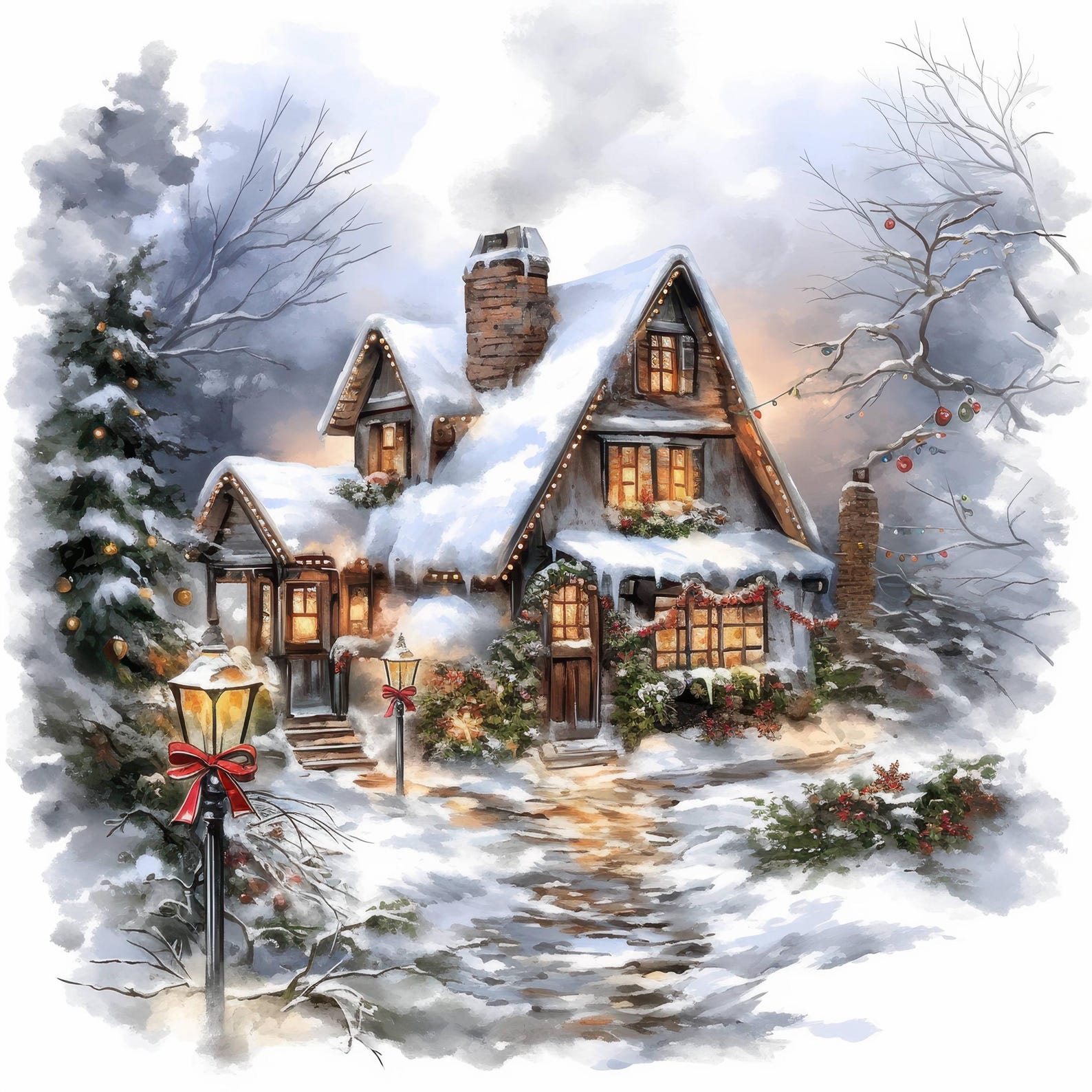 19 Christmas House Clipart Bundle Set 2, Winter Home Illustration ...