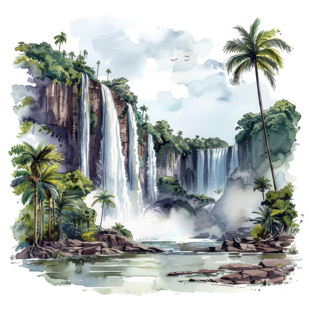 14 Beatiful Waterfalls Clipart Bundle, Printable Watercolor Nature ...