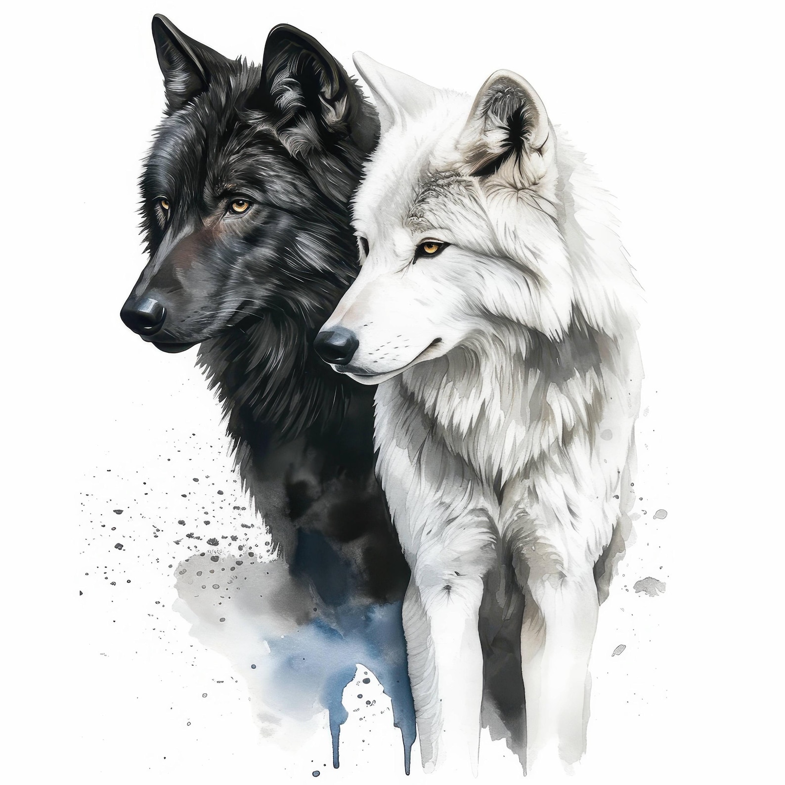 12 Wolf Duo Clipart Bundle, Black and White Wolves Illustration ...