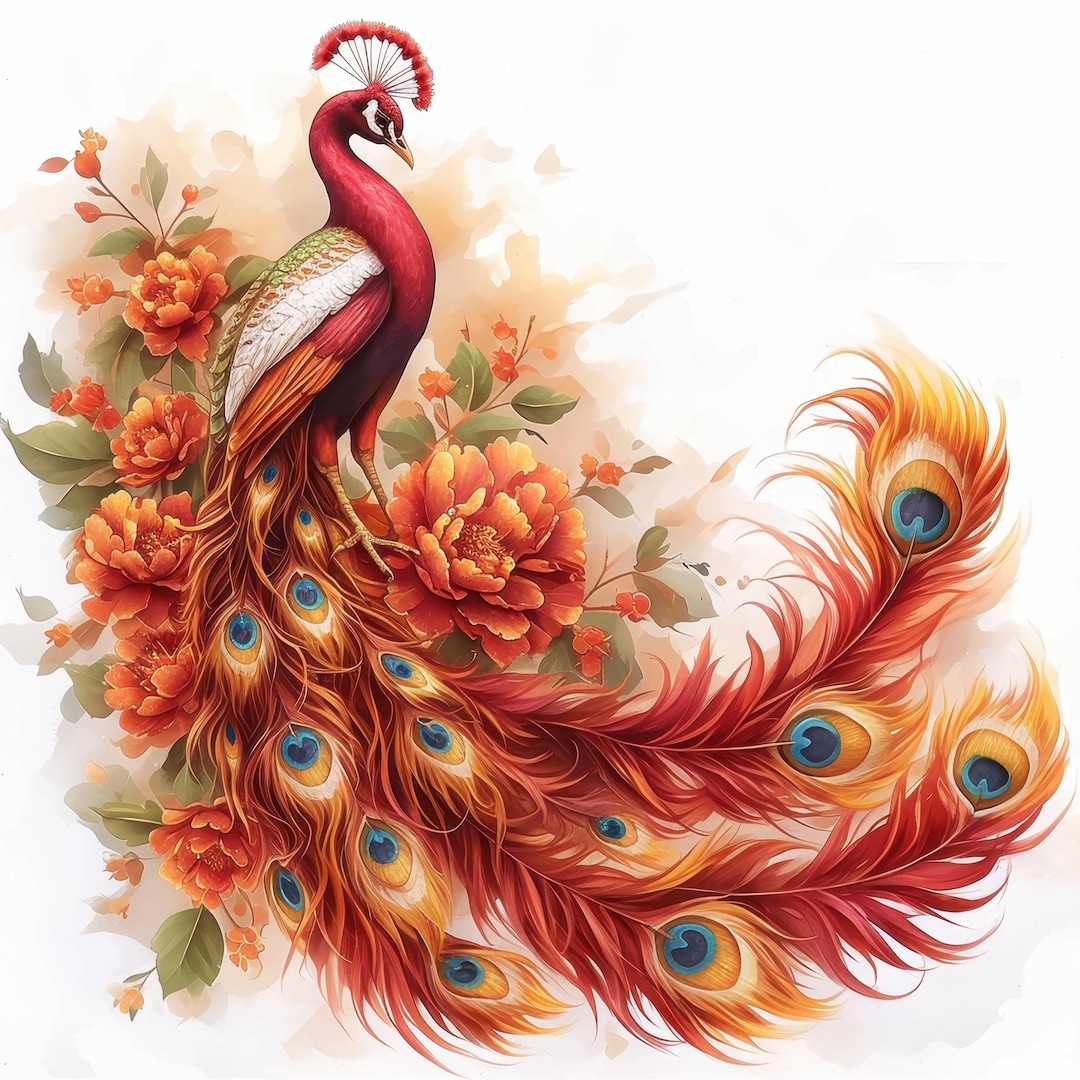 11 Cute Red Peacocks Clipart Bundle, Peacock Art Illustrations ...