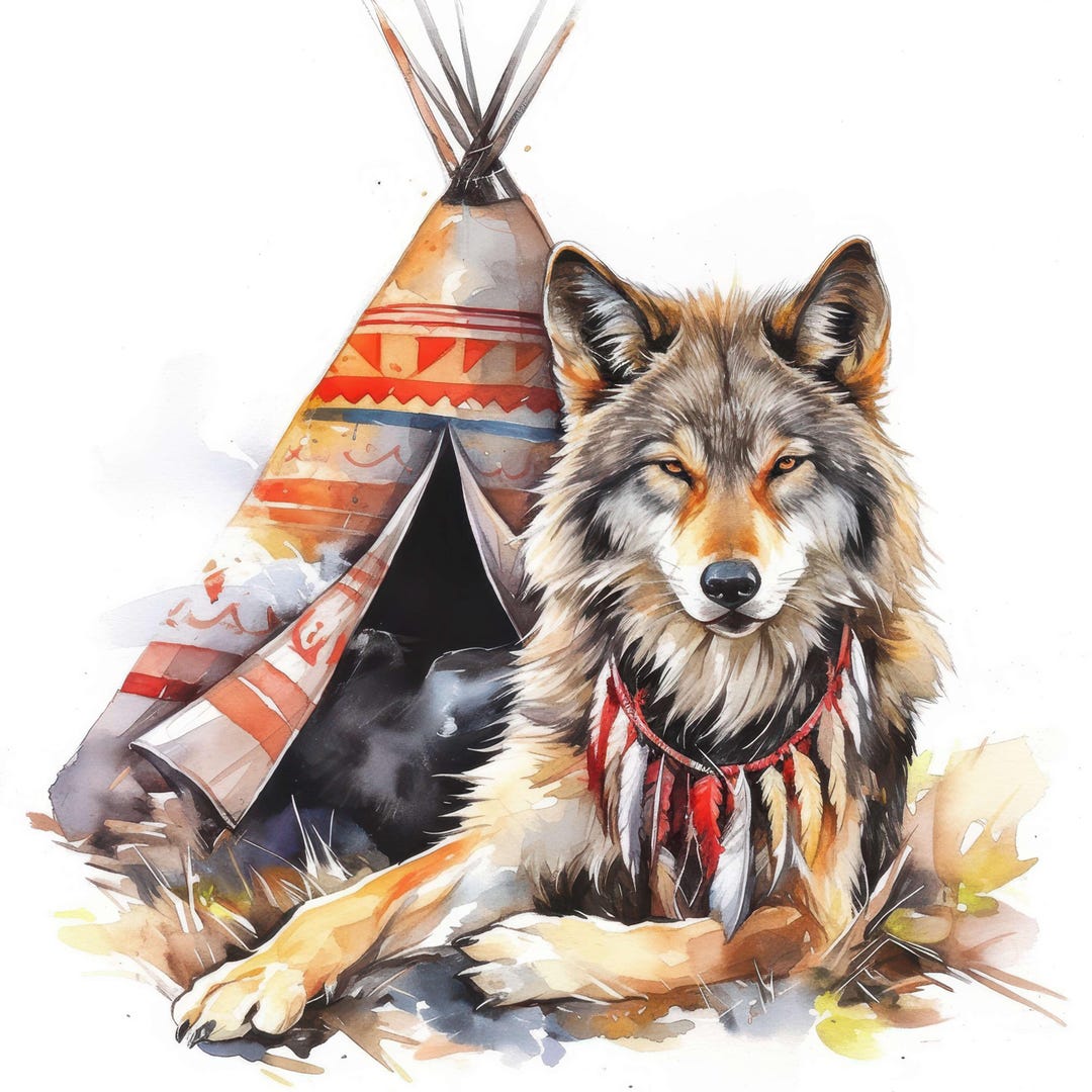 19 Tribal Wolf Clipart Set, Native Indian Illustrations, Printable ...