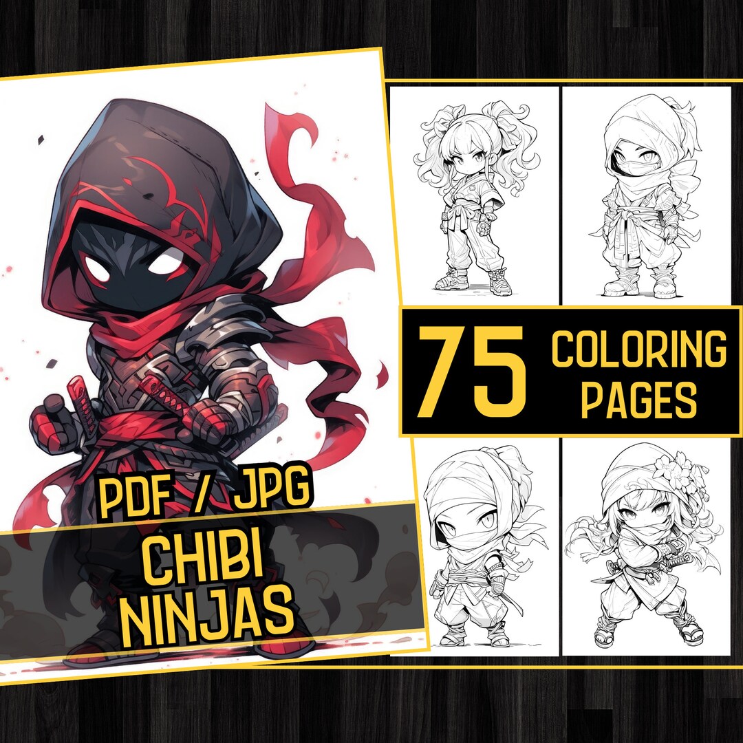 Chibi Anime Ninja Boys Ninja Girls Adult Coloring Book 75 Game Coloring ...