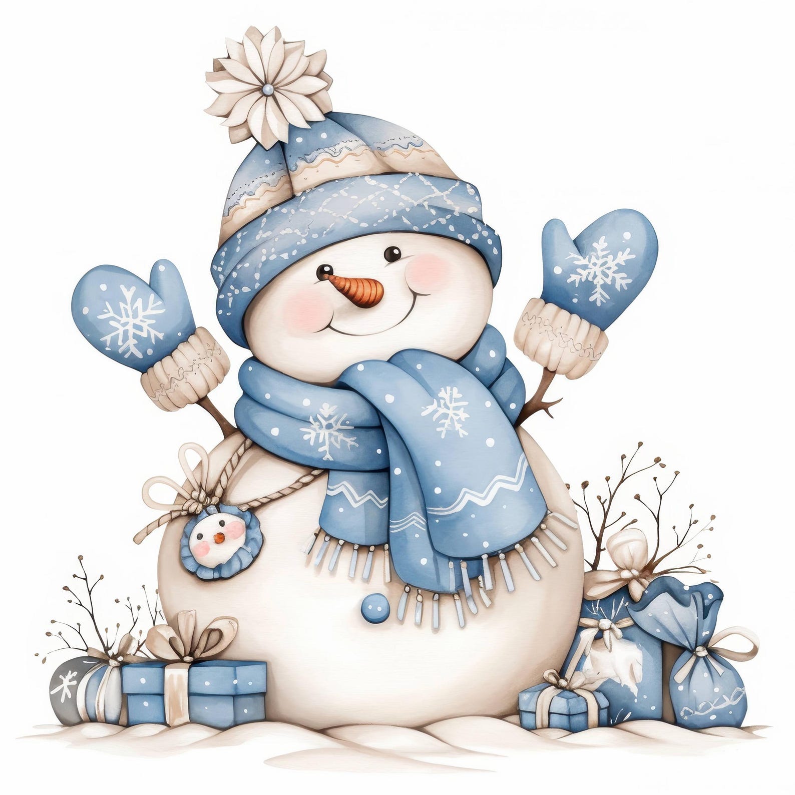 11 Adorable Blue Snowman Clipart Bundle, Cute Winter Illustration ...