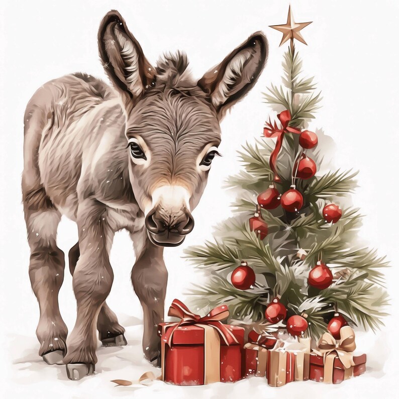 12 Festive Donkey Clipart Bundle, Christmas Donkey Illustration ...